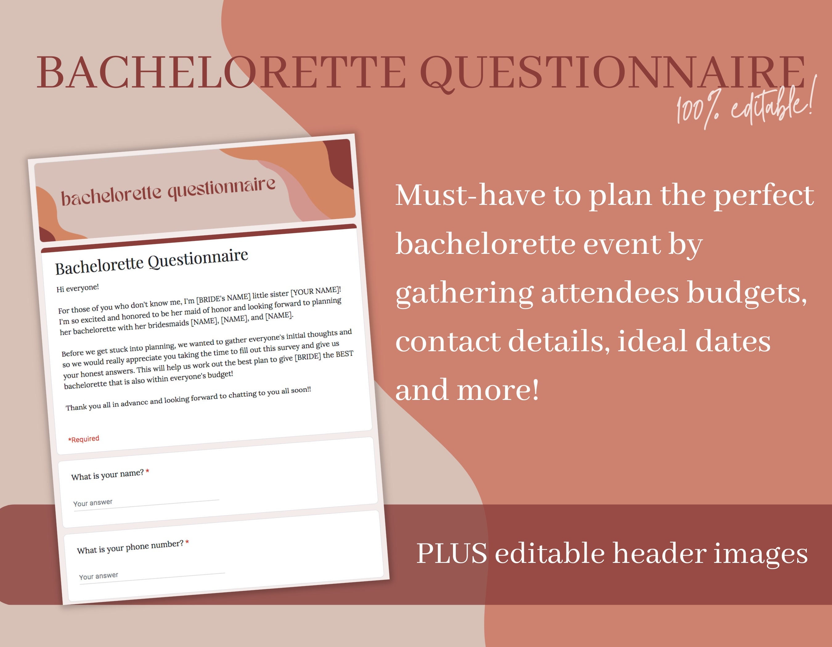Editable Bachelorette Planning Questionnaire I Bridal Party Survey I ...