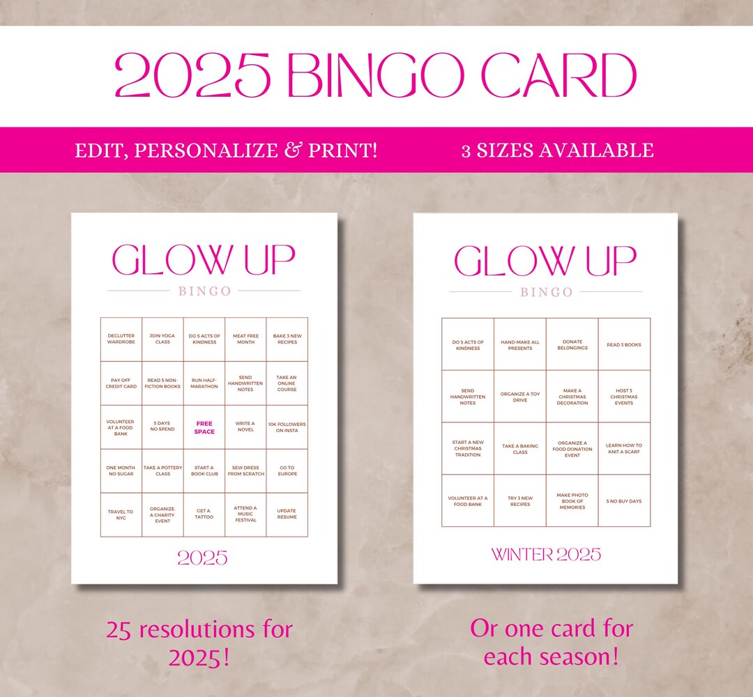 2025 Glow up Bingo Card: New Year's Resolutions (editable, Digital ...