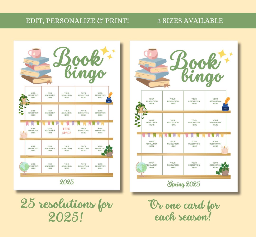 Editable Book Bingo Card 2025: Reading Challenge (digital Download) - Etsy