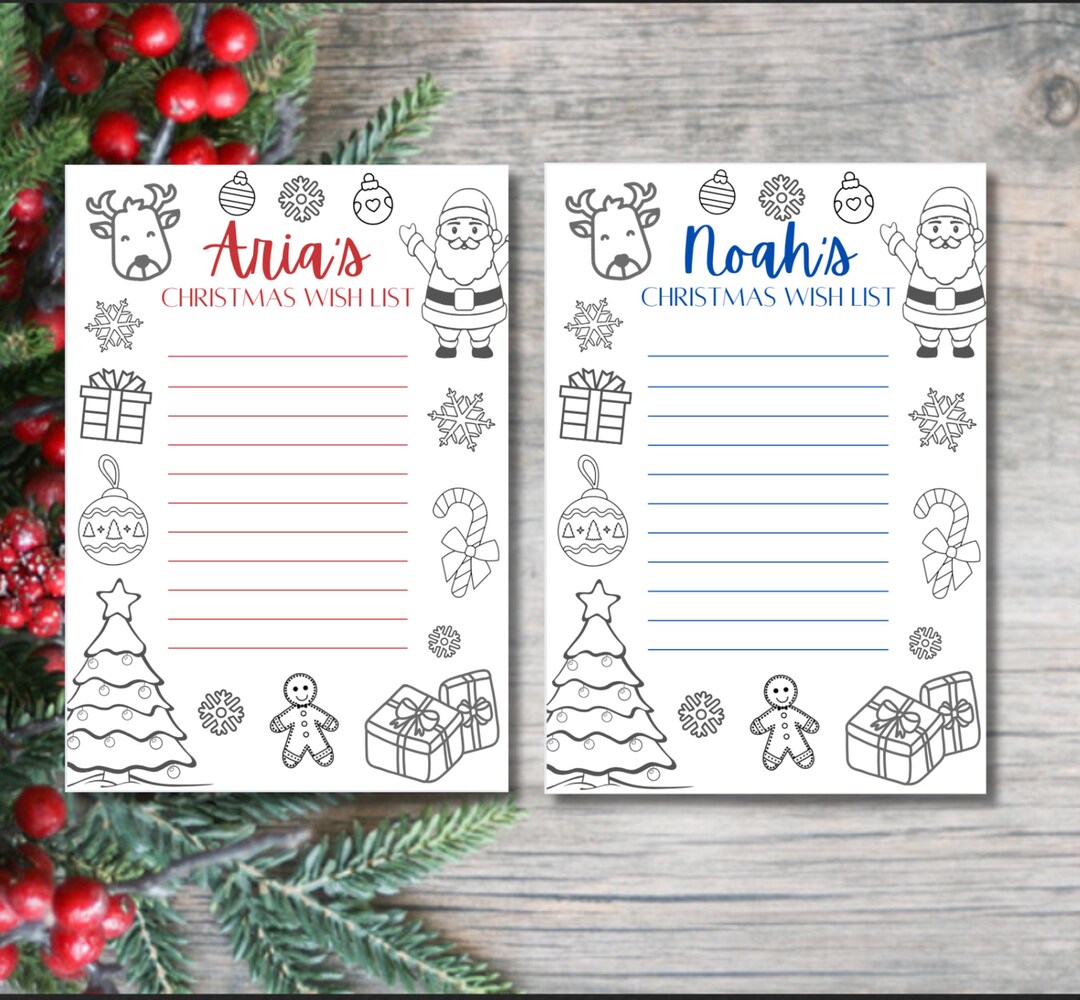 Christmas Wish List Coloring Template Personalised Kids Christmas ...