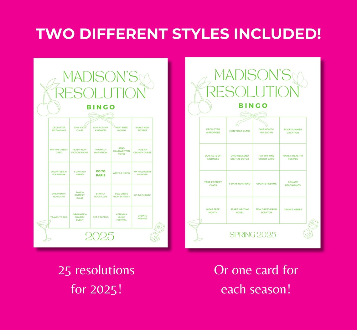 2025 New Year's Resolution Bingo Card: Editable Party Game (digital ...