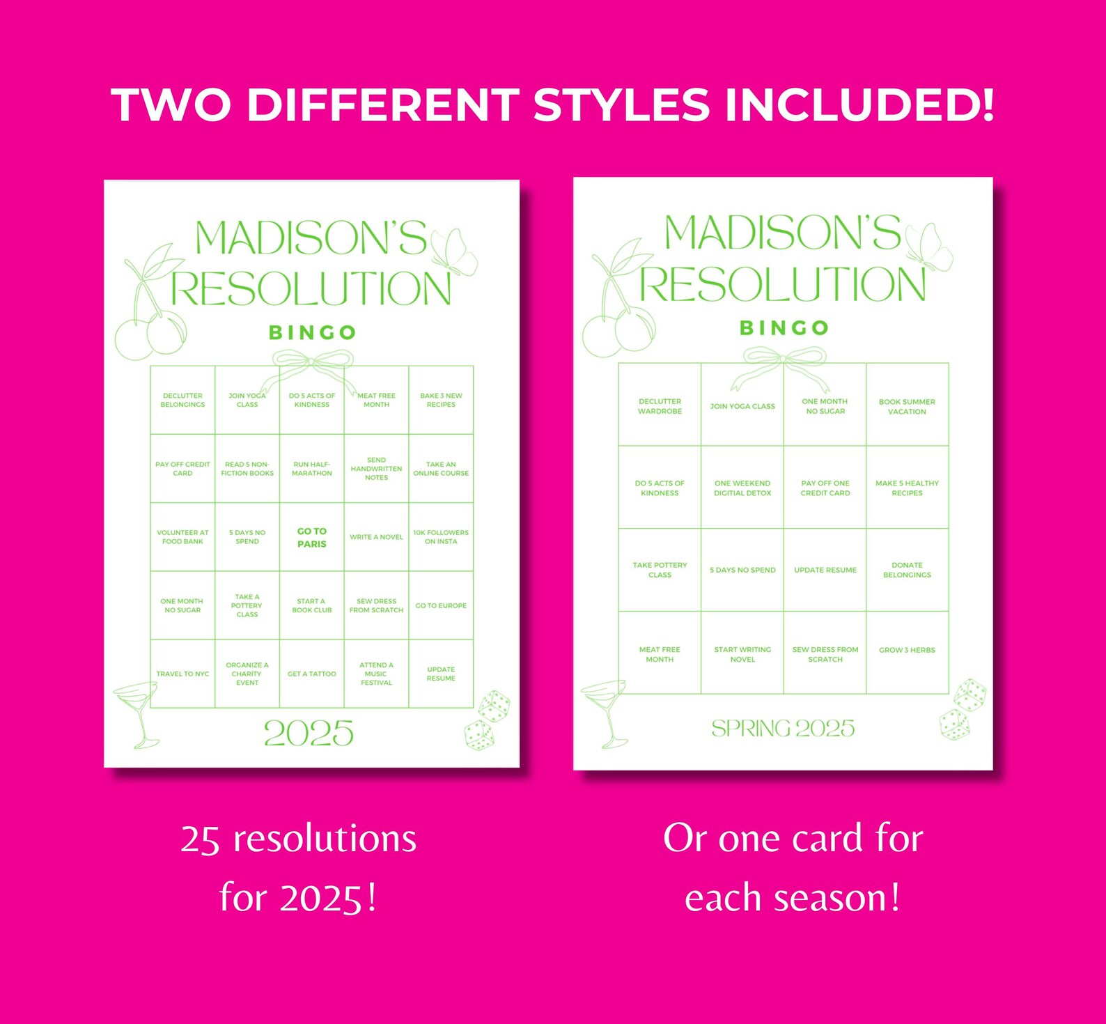 2025 New Year's Resolution Bingo Card: Editable Party Game (digital ...