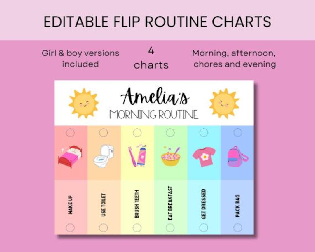 Flip Routine Chart Template Visual Schedule for Kids Editable Routine ...