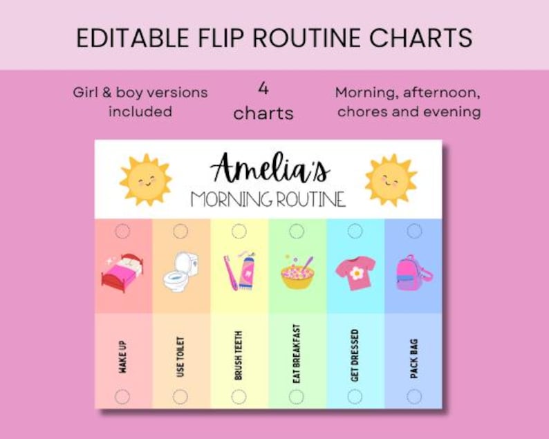 Flip Routine Chart Template Visual Schedule for Kids Editable Routine ...