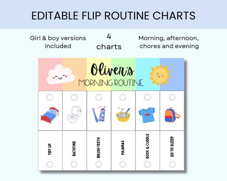 Flip Routine Chart Template Visual Schedule for Kids Editable Routine ...