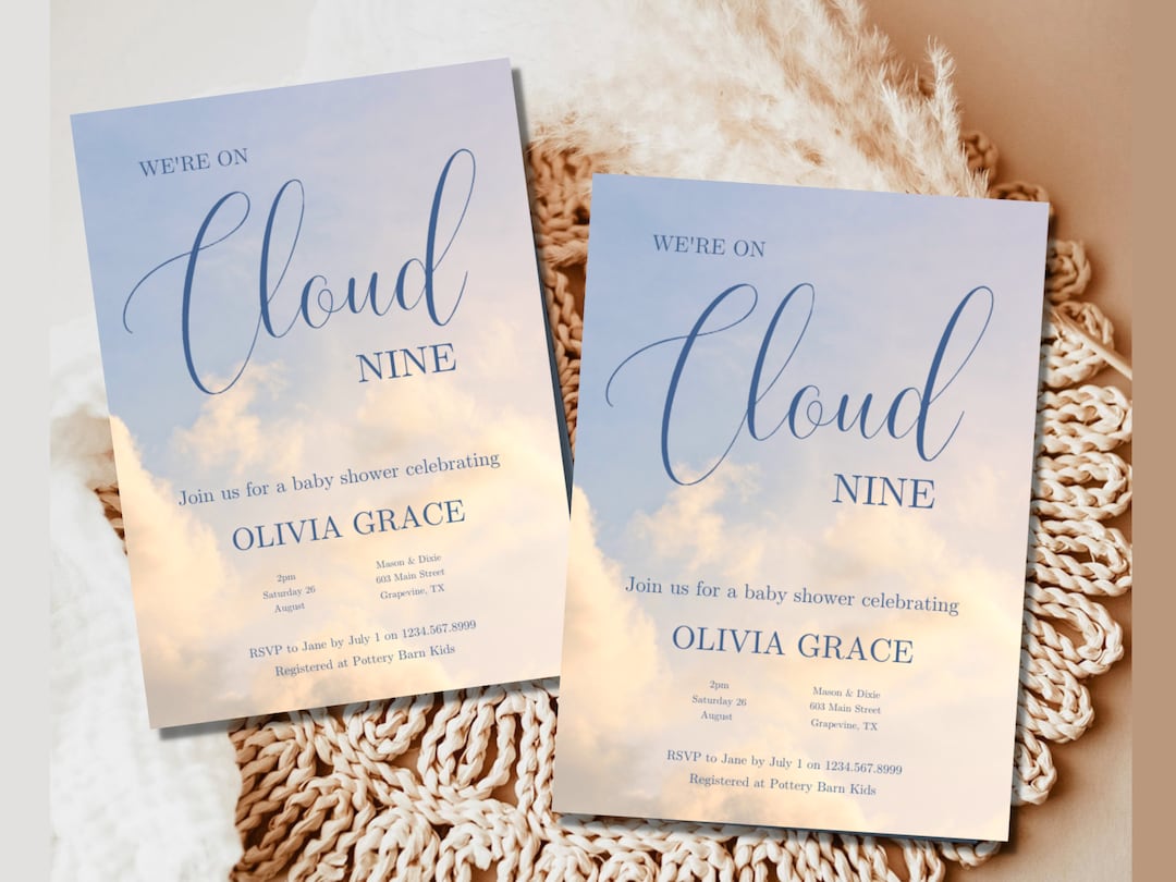 Cloud Nine Baby Shower Invitation Cloud Nine Baby Shower We're on Cloud ...