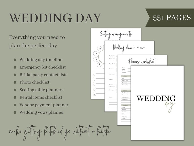 Editable SAGE Day-of Wedding Planner, Personalize Printable Planner ...