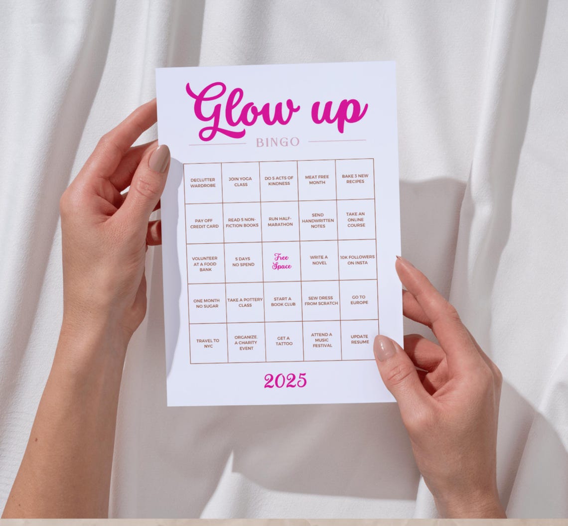 Editable 2025 Glow up Bingo Card: New Year Resolution Game (digital ...
