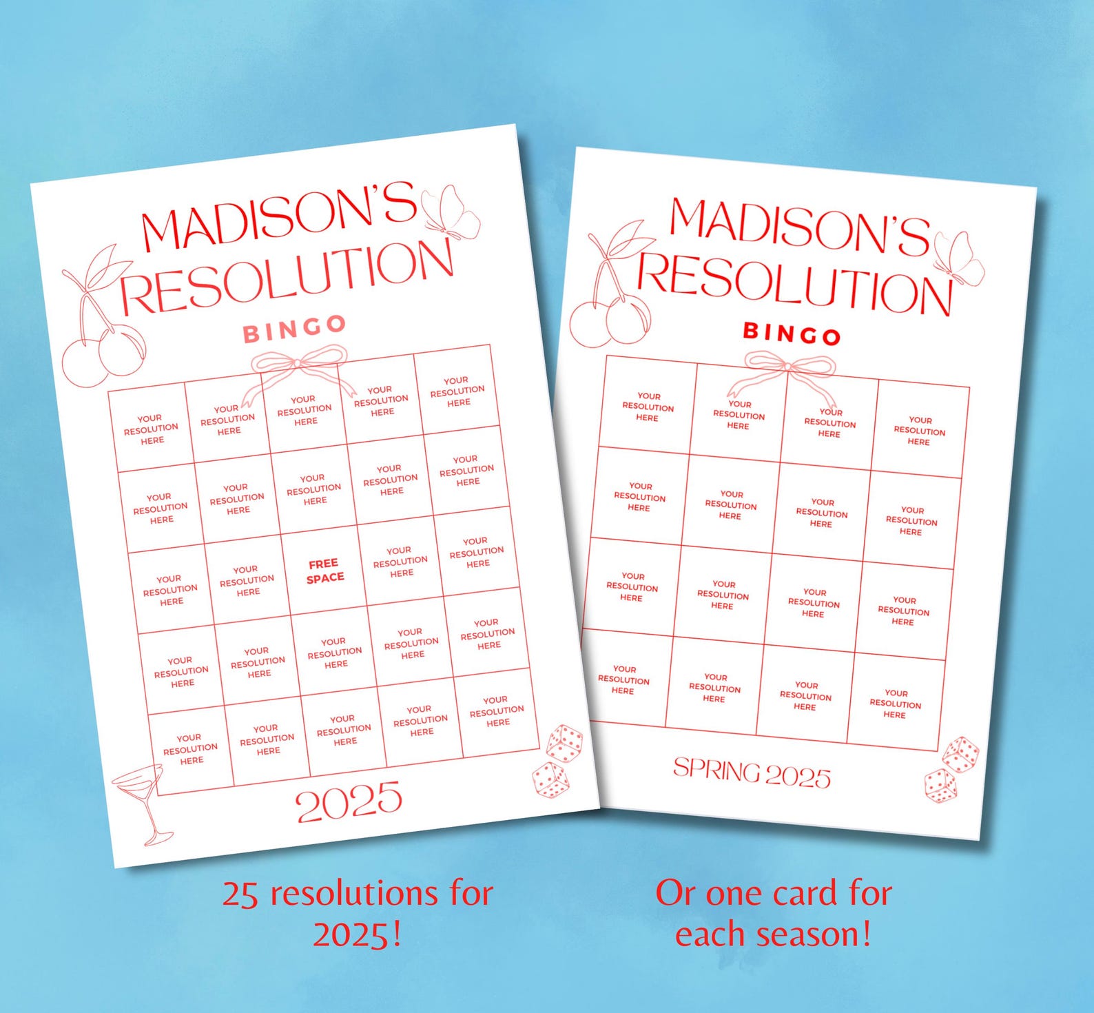 2025 New Year's Resolution Bingo Card (editable Canva Template) - Etsy