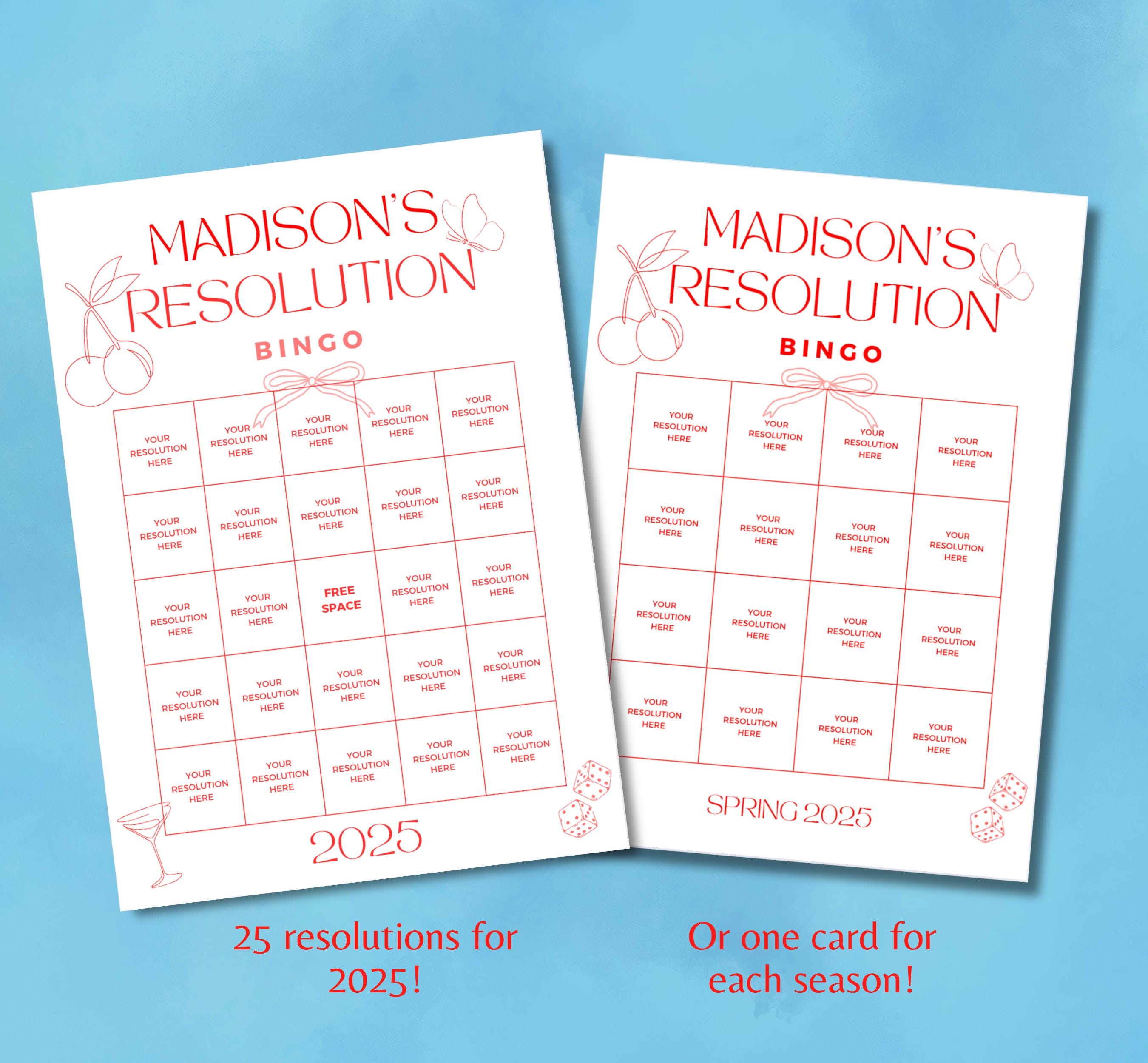 2025 New Year's Resolution Bingo Card (editable Canva Template) - Etsy