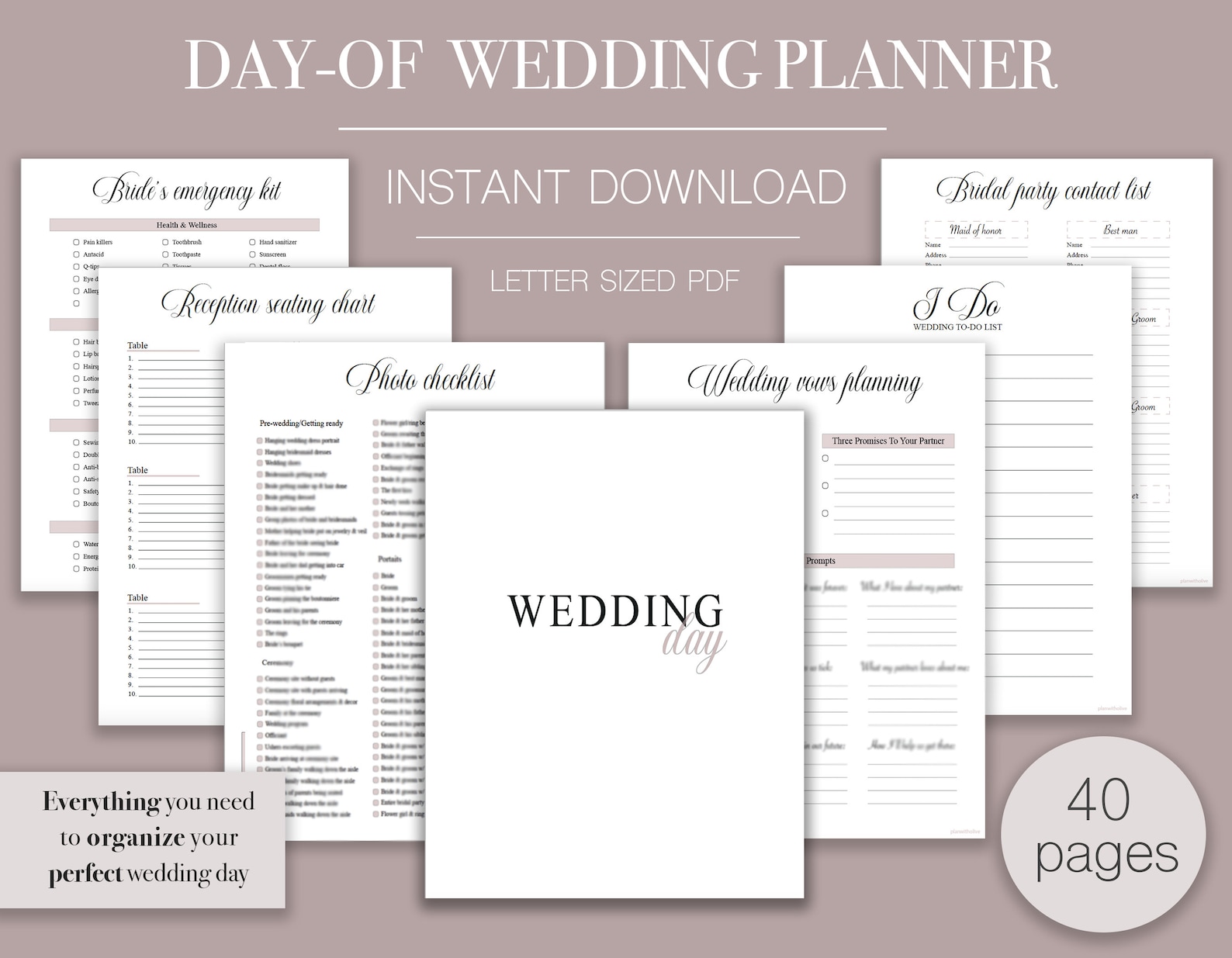 Day-of Wedding Planner: 40 Page Organizer (digital Download) - Etsy