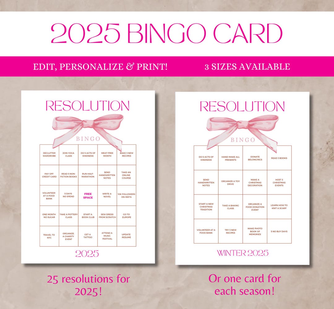 2025 Resolution Bingo Card: New Year Party Game (digital Download) - Etsy