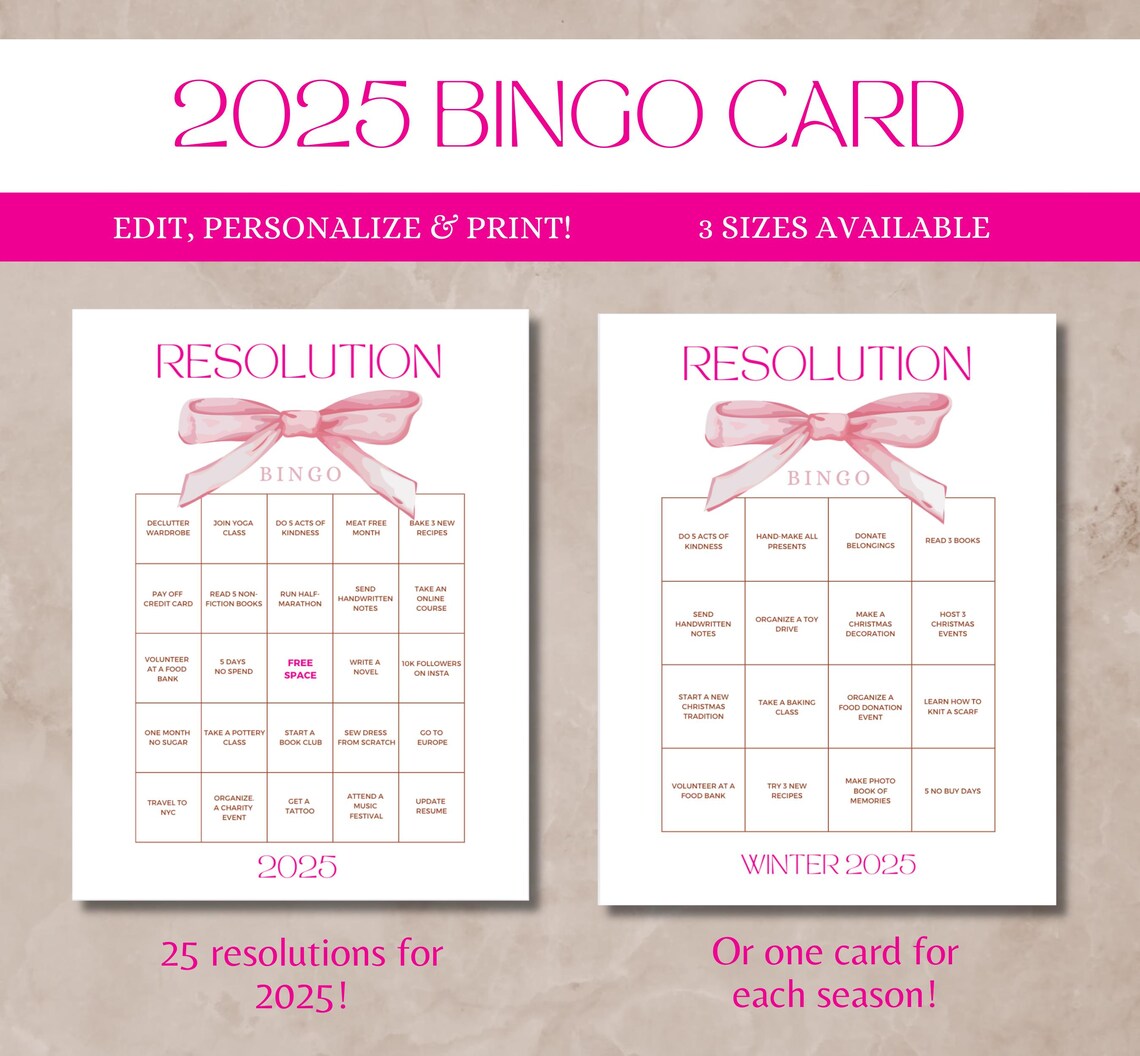 2025 Resolution Bingo Card: New Year Party Game (digital Download) - Etsy