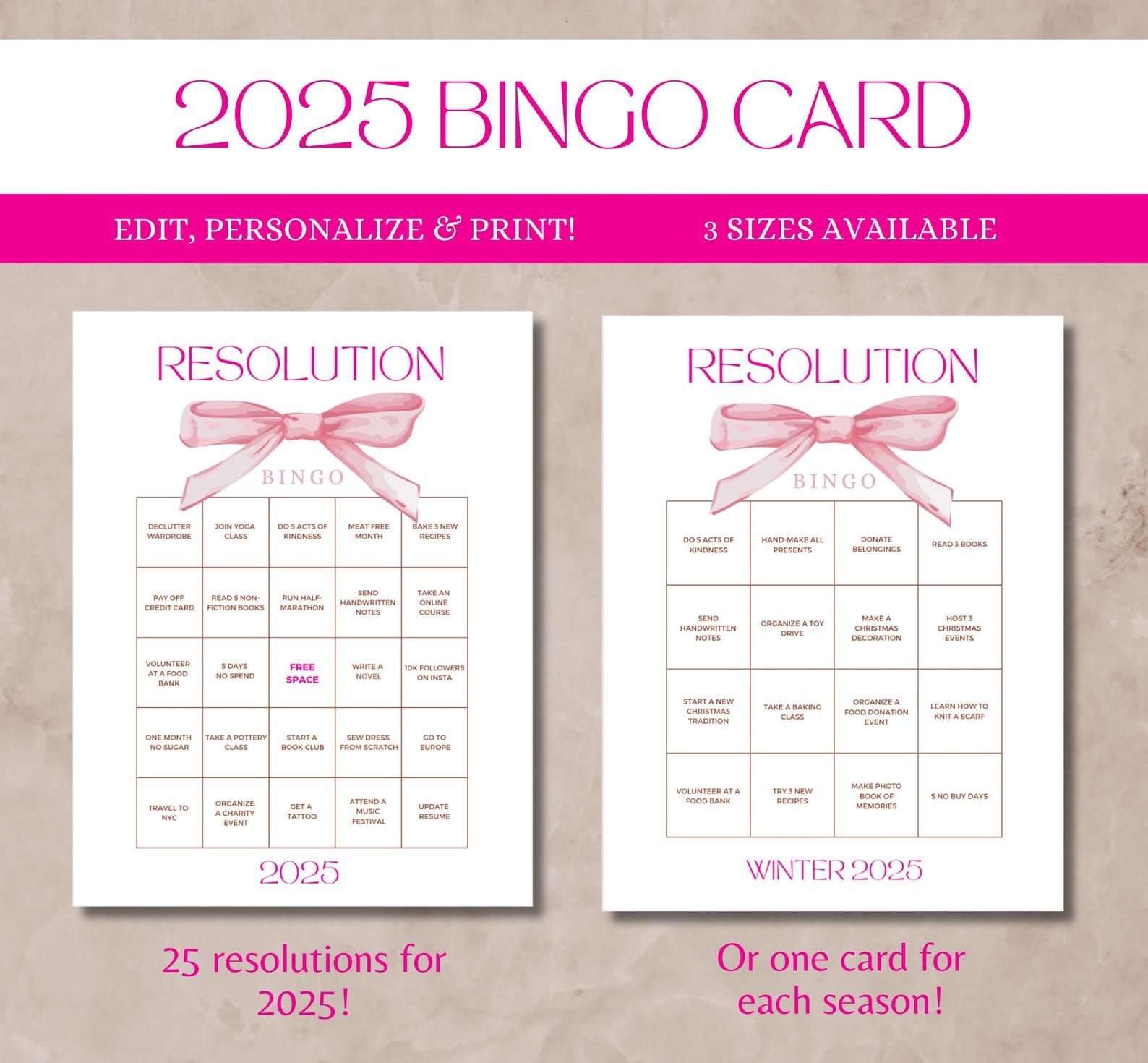 2025 Resolution Bingo Card: New Year Party Game (digital Download) - Etsy