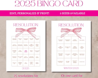 2025 Resolution Bingo Card: New Year Party Game (editable, Digital ...