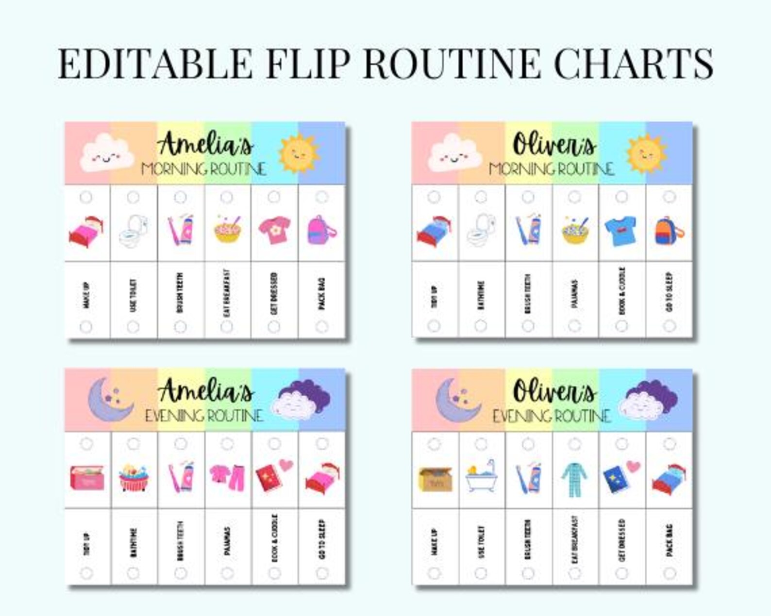 Flip Routine Chart Template Visual Schedule for Kids Editable Routine ...