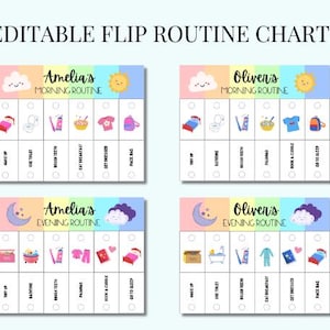 Flip Routine Chart Template Visual Schedule for Kids Editable Routine ...