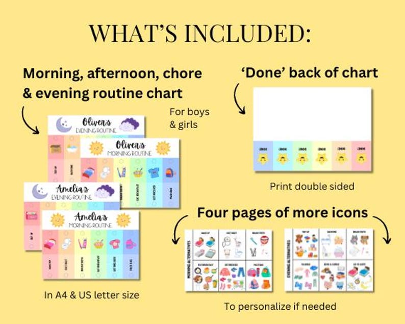 Editable Kids Routine Chart: Visual Schedule, Morning & Evening ...