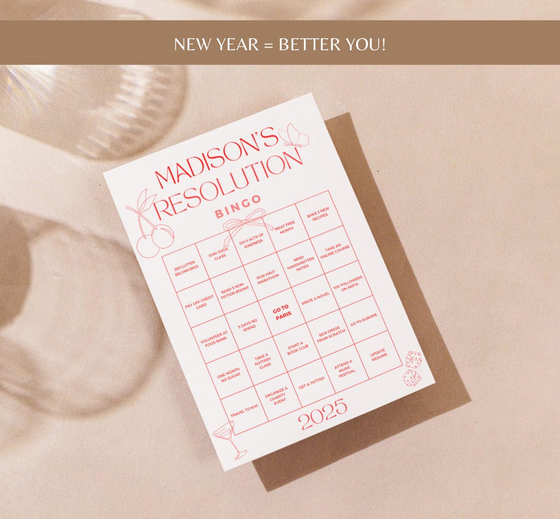 2025 New Year's Resolution Bingo Card (editable Canva Template) - Etsy