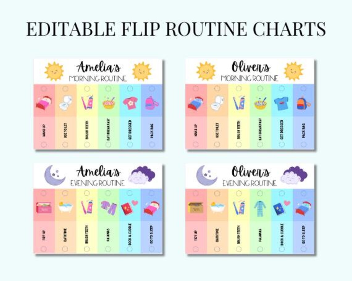 Flip Routine Chart Template Visual Schedule for Kids Editable Routine ...