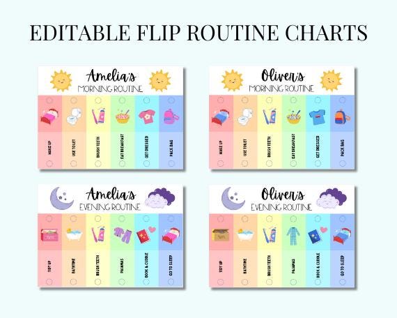 Flip Routine Chart Template Visual Schedule for Kids Editable Routine ...