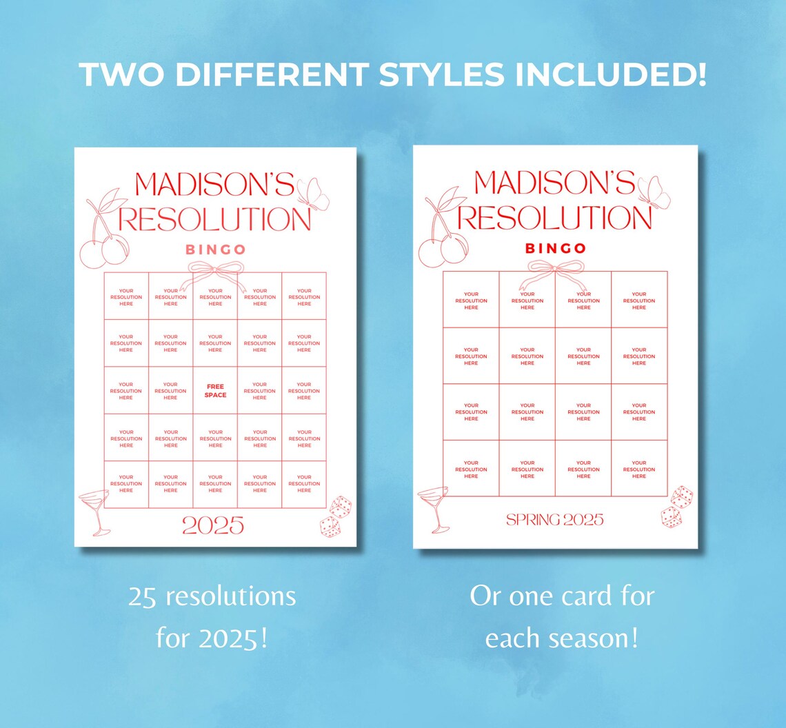 2025 New Year's Resolution Bingo Card (editable Canva Template) - Etsy