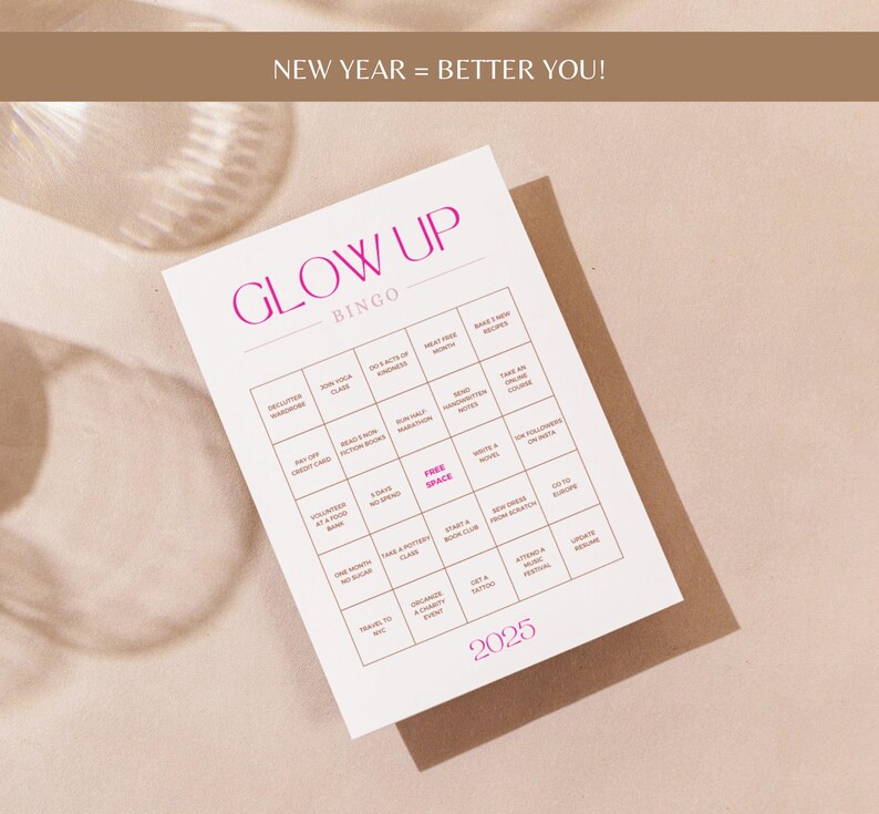 2025 Glow up Bingo Card: New Year's Resolutions (editable, Digital ...
