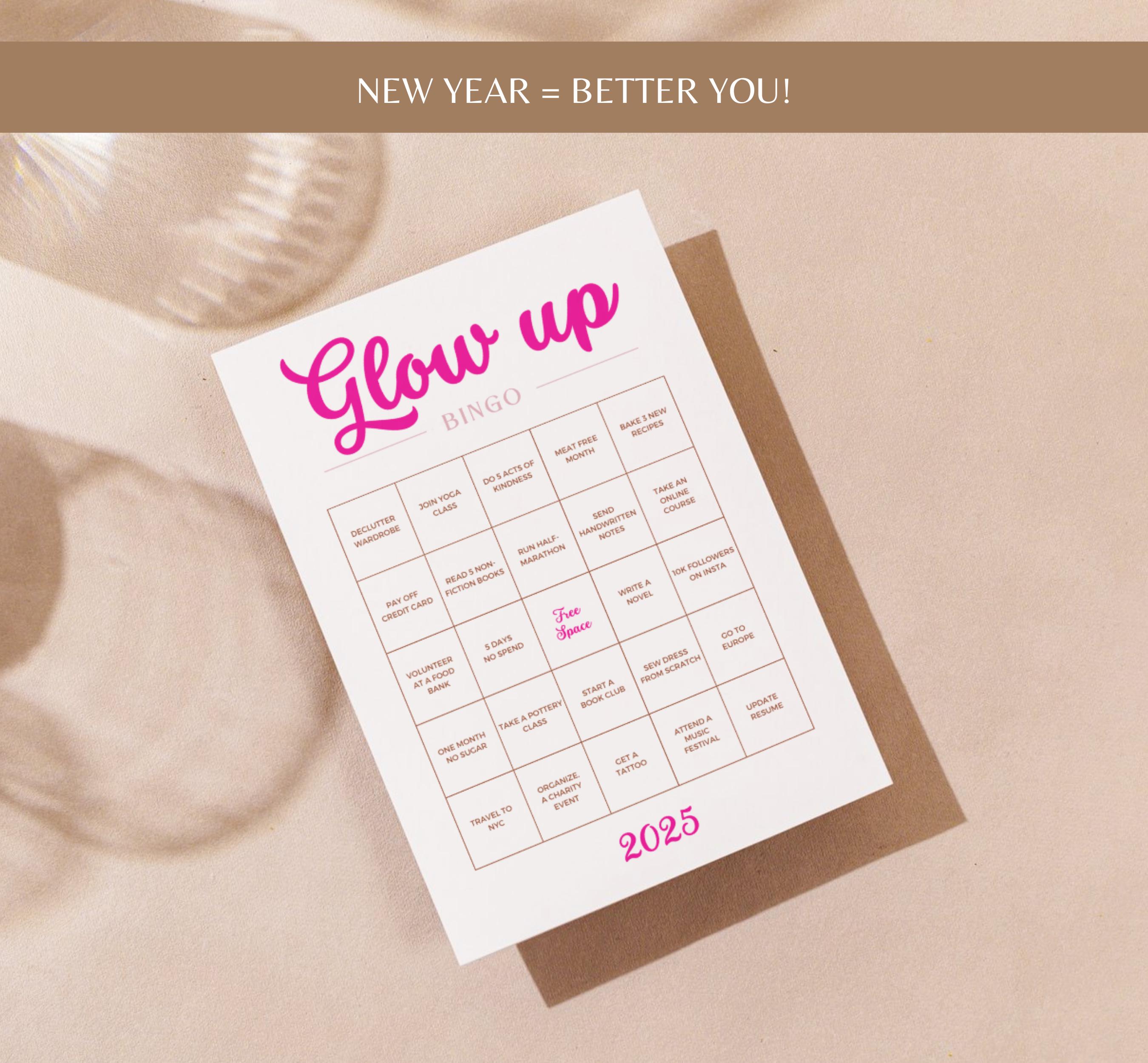 Editable 2025 Glow up Bingo Card: New Year Resolution Game (digital ...