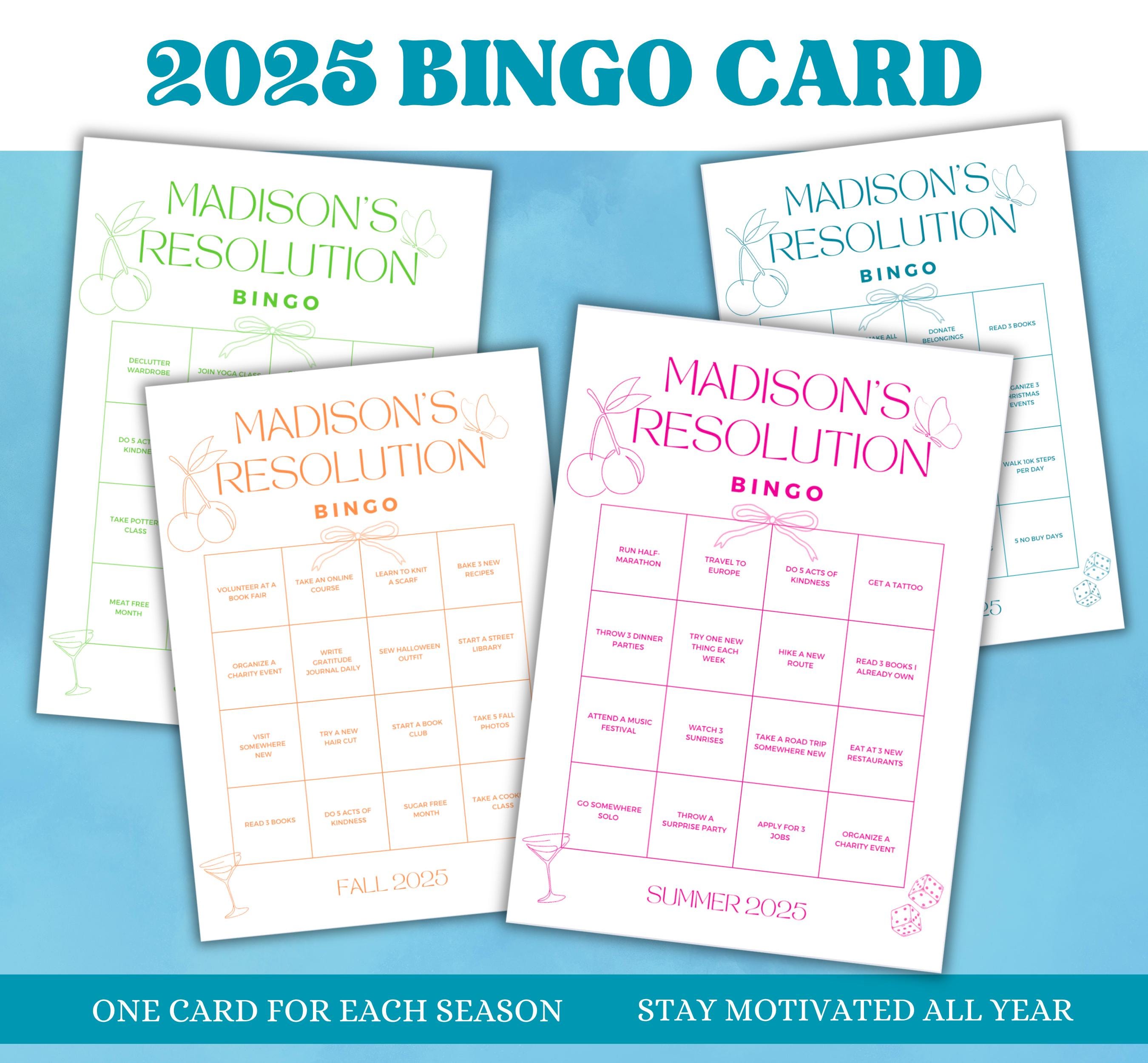 2025 Resolution Bingo Card: New Year Party Game (editable, Digital ...