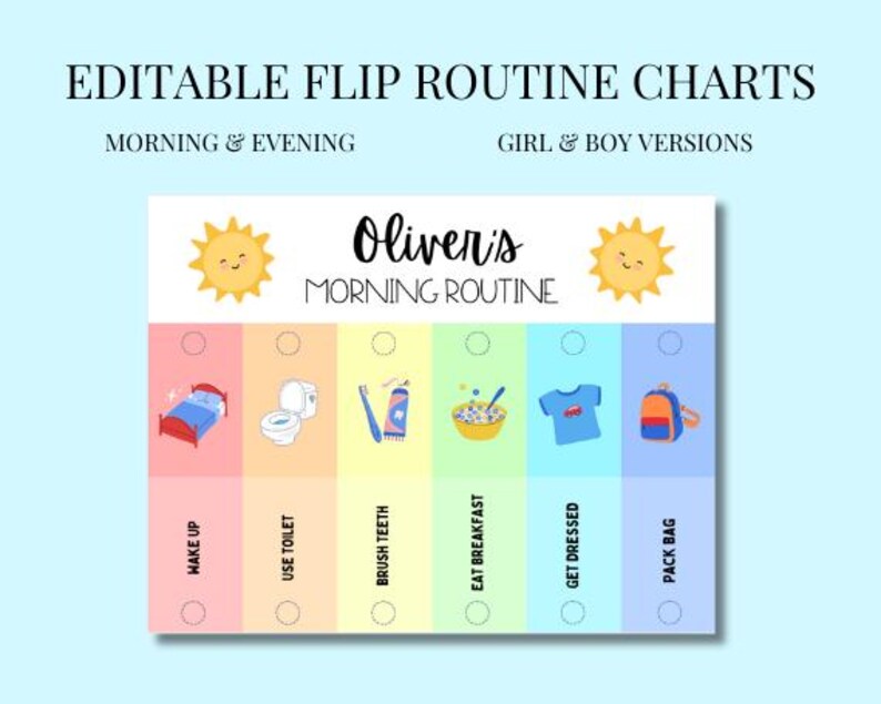 Flip Routine Chart Template Visual Schedule for Kids Editable Routine ...