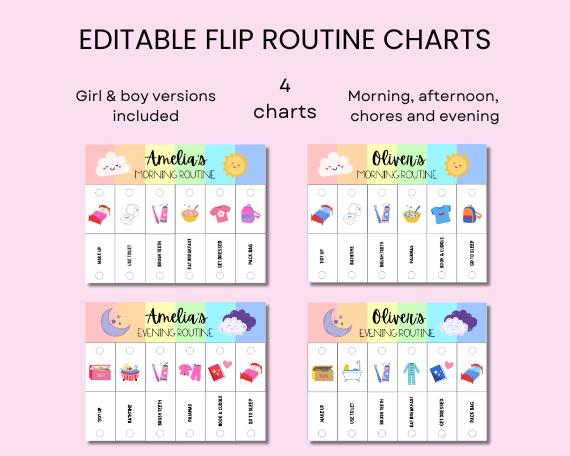 Editable Kids Routine Chart: Visual Schedule, Morning & Evening ...