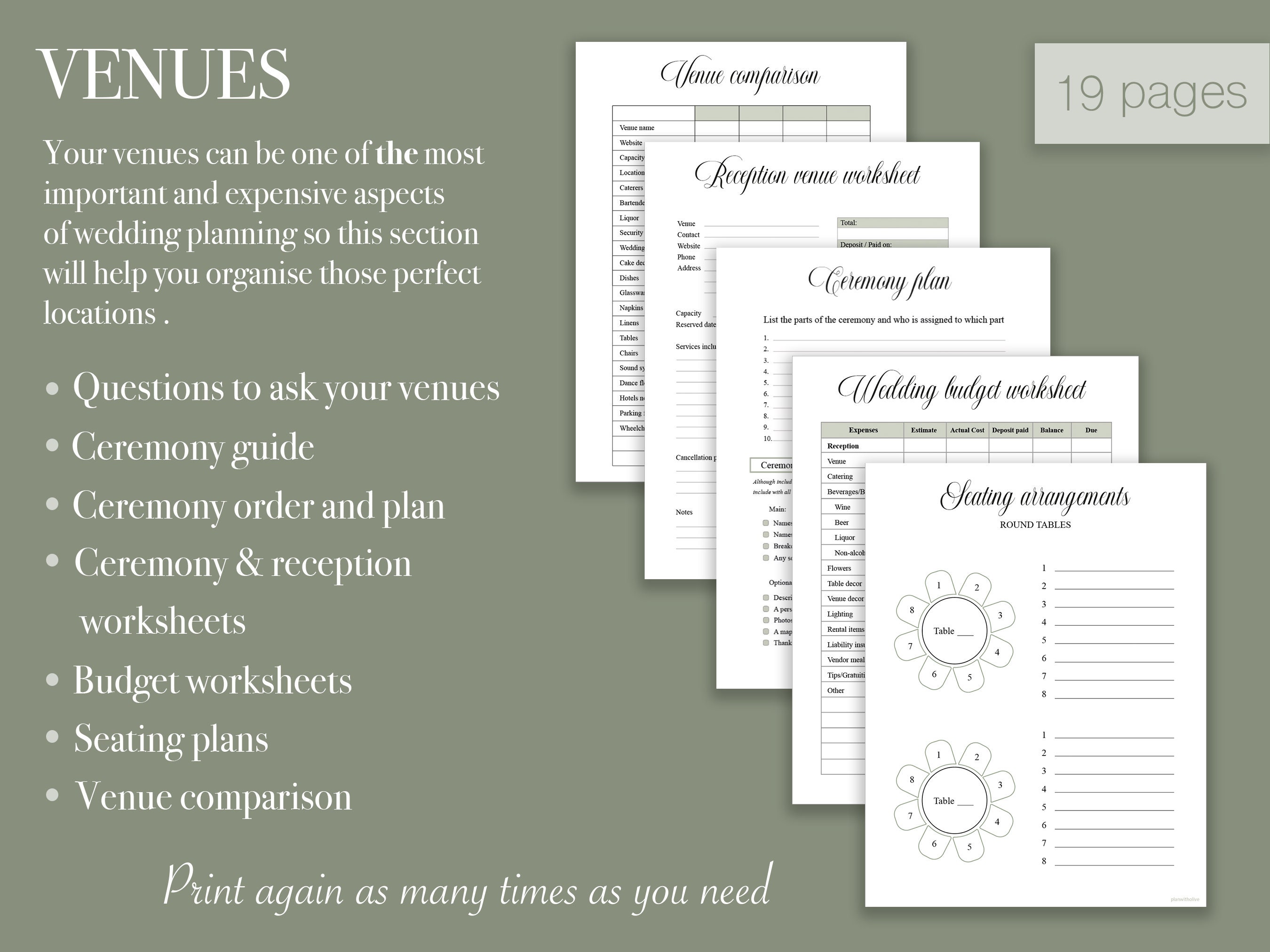 SAGE Wedding Venues Planner, Printable Planner for Brides, Digital ...
