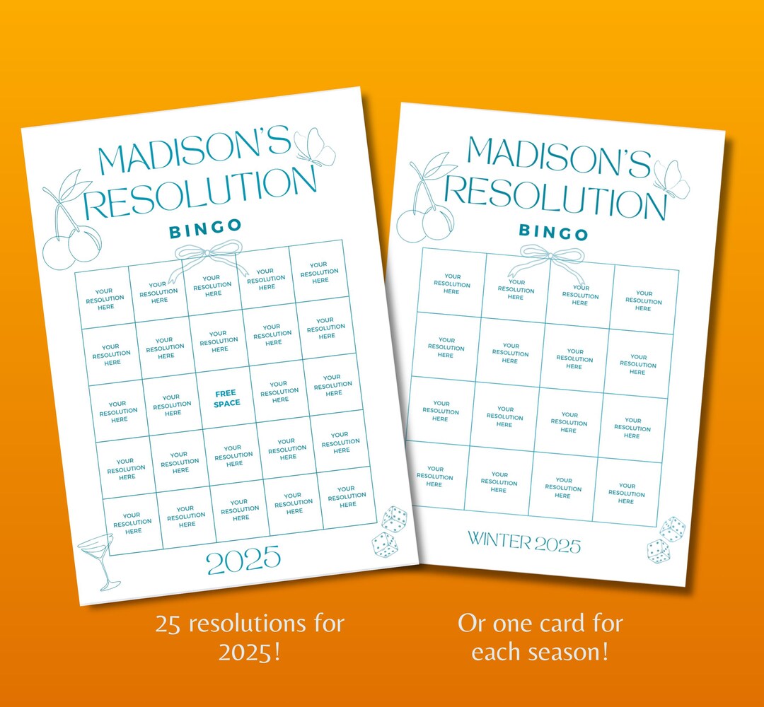 2025 Resolution Bingo Card: New Year Party Game (editable, Digital ...