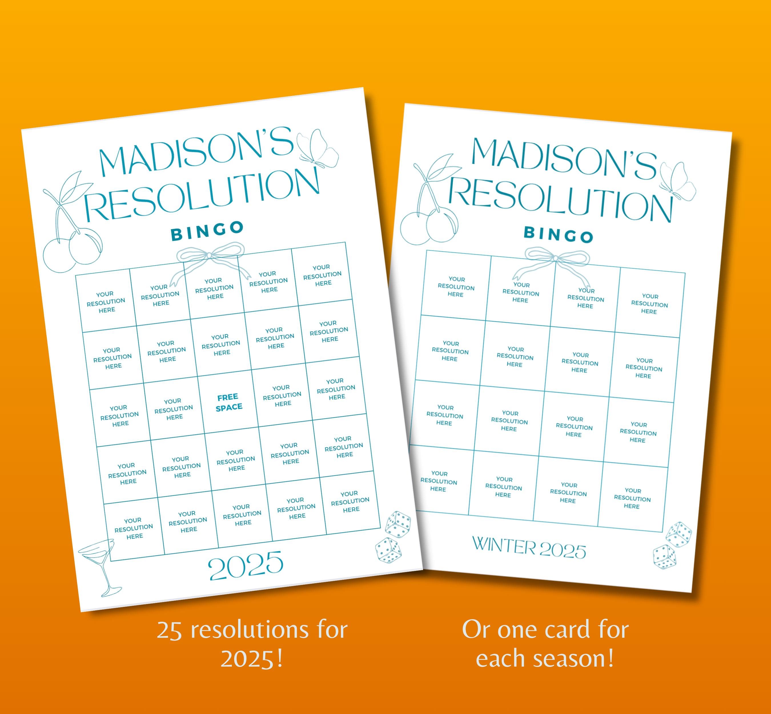 2025 Resolution Bingo Card: New Year Party Game (editable, Digital ...
