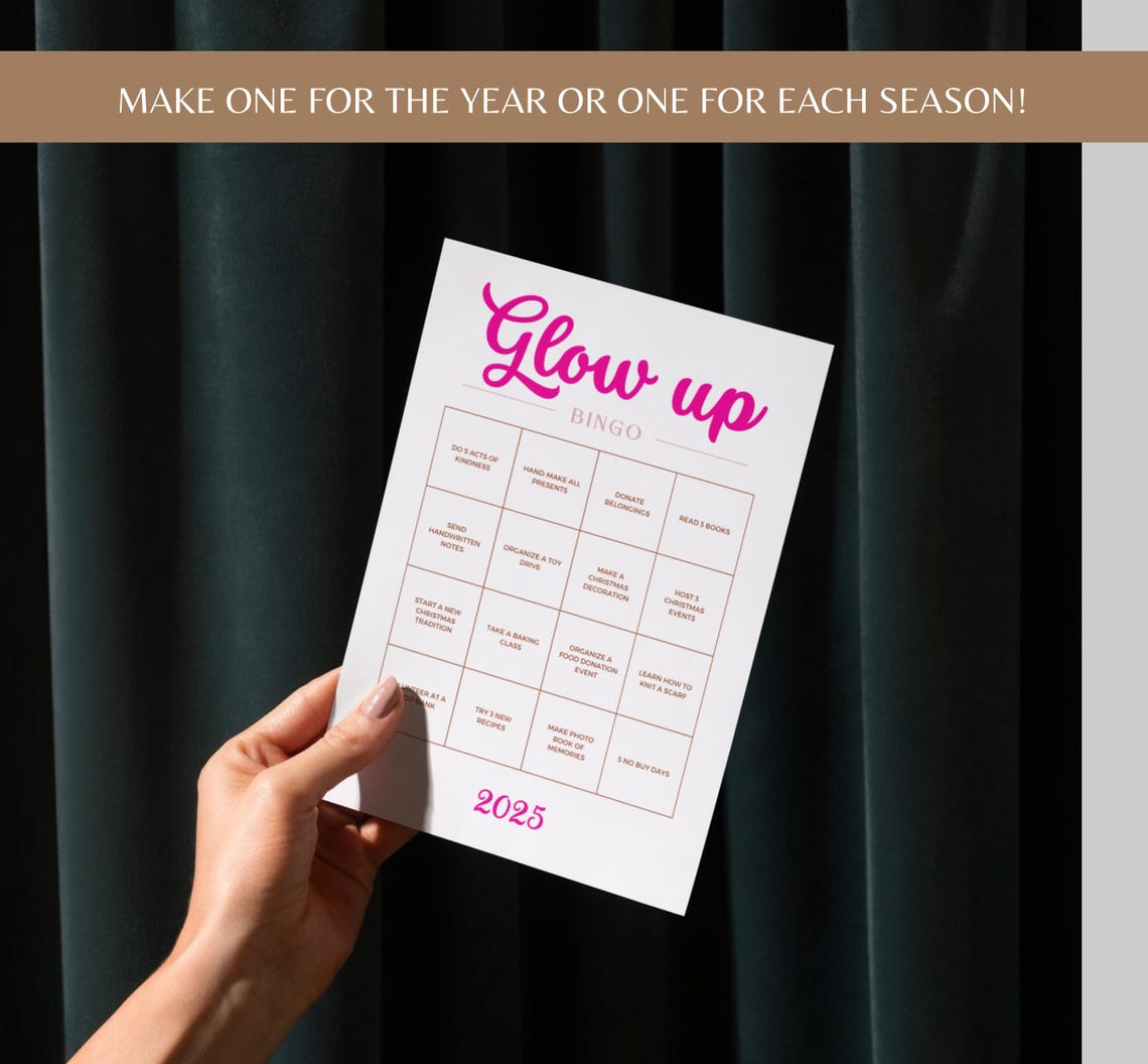 Editable 2025 Glow up Bingo Card: New Year Resolution Game (digital ...