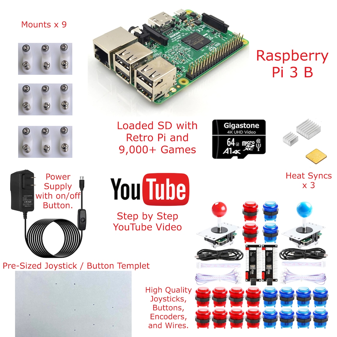 Arcade DIY Kit With Video Raspberry Pi Loaded SD With Retro Pi Build ...