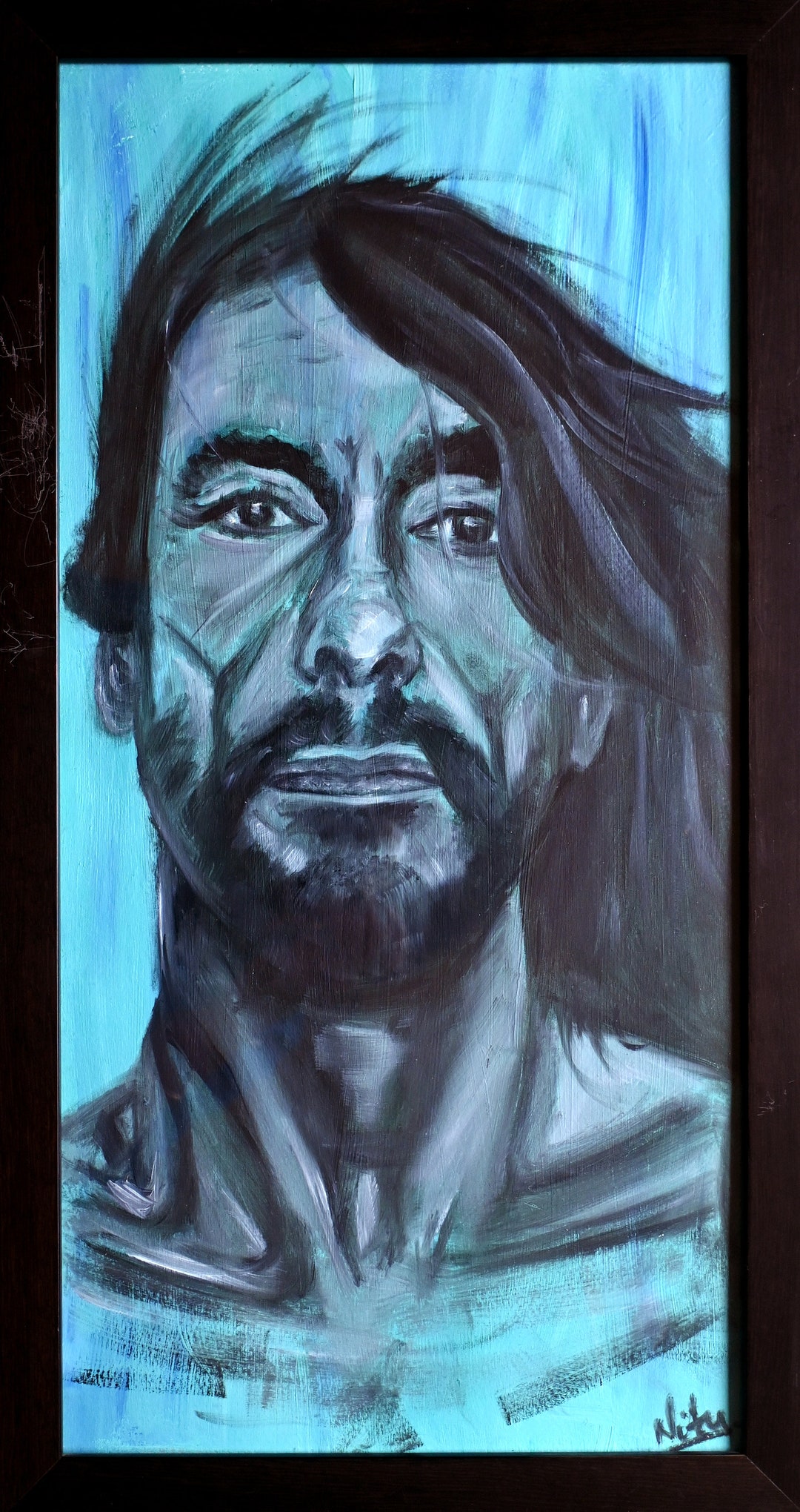 Portrait of Iggy Pop, the Stooges. Oil Painting. Framed. Blue. - Etsy