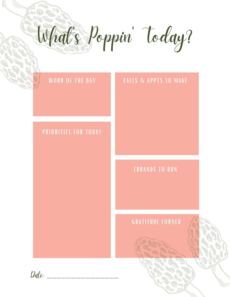 Printable Mushroom Morels What's Poppin Daily Planner Calendar Planning ...