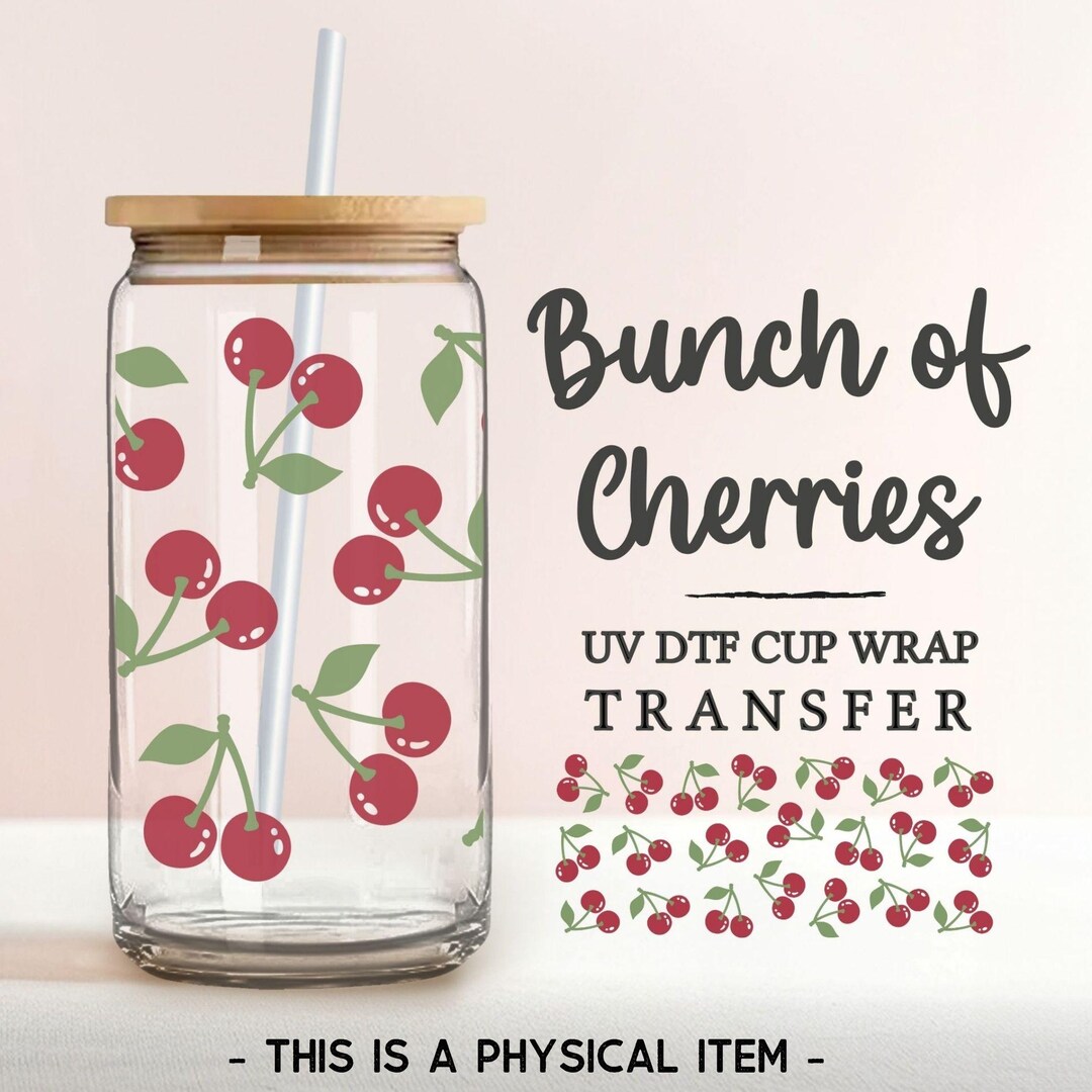 Cherry UV DTF 16oz Libbey Cup Wrap Sticker, Ready to Apply, Direct to ...