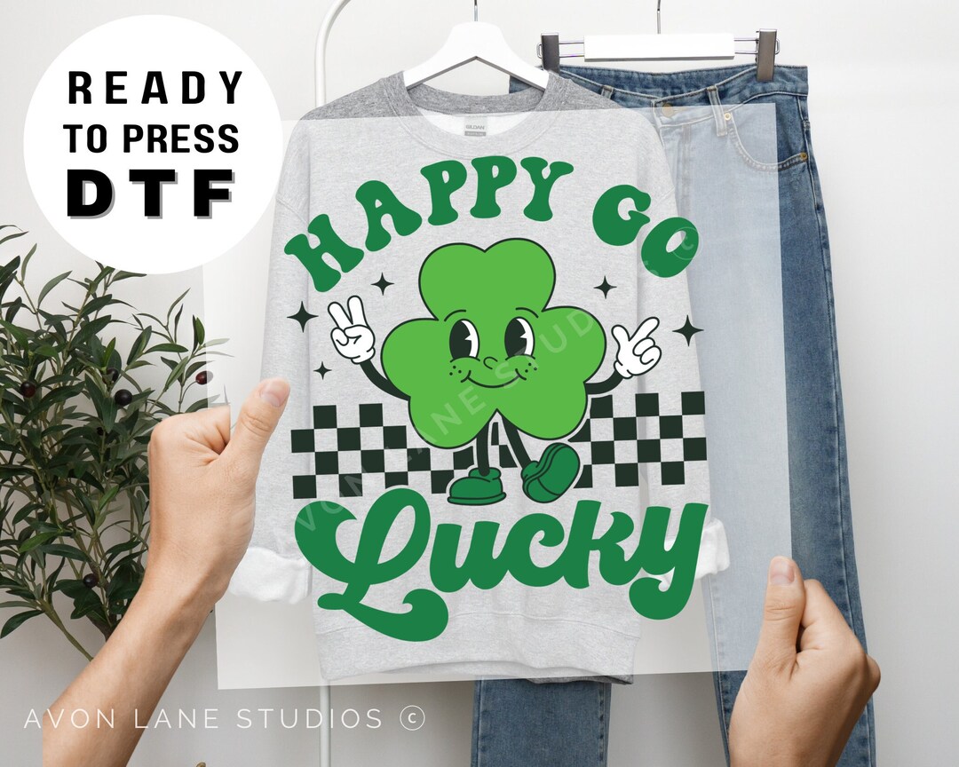 Happy Go Lucky Dtf St Patricks Day Tshirt Transfer Clover Dtf