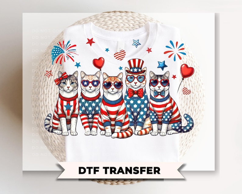 Patriotic Cats DTF Transfer, Ready to Press, 4th of July Cat Mom Tshirt ...