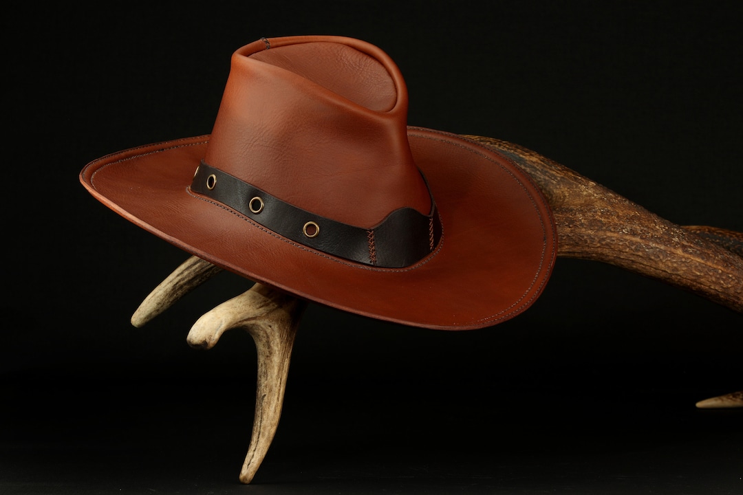 Cowboy Leather Hat, Brown Cowboy Hat, Country Style Hat, Handmade Hat ...