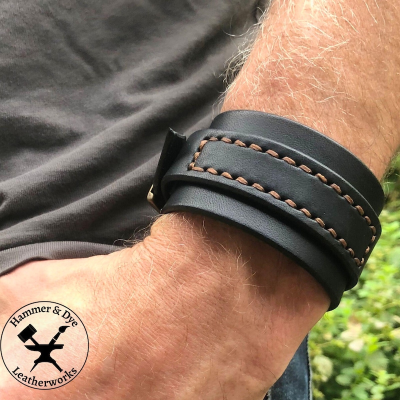 Black Leather Cuff - Etsy