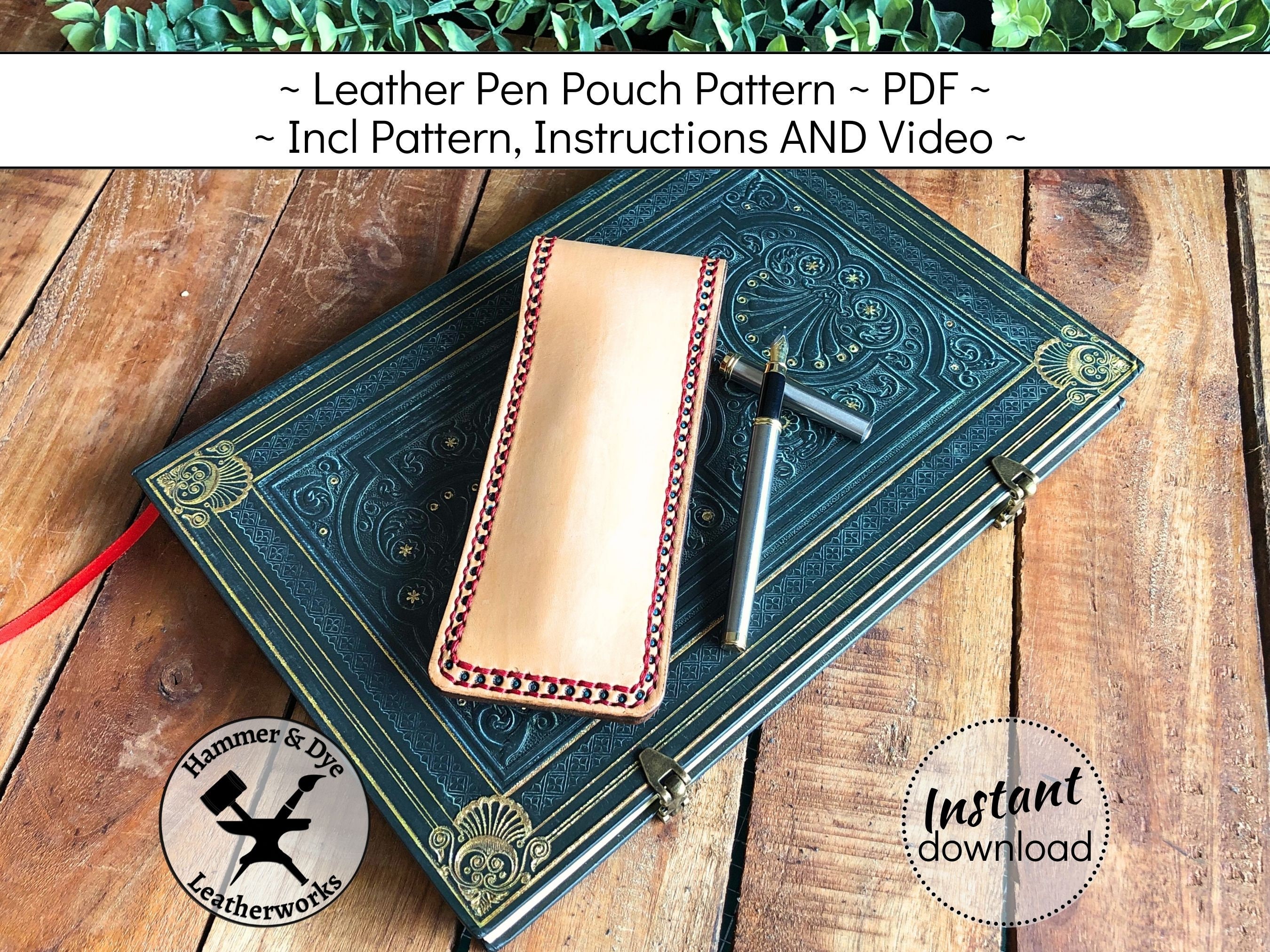Leather Pattern for Pen Pouch, DIY Leathercraft Template, Fountain Pen ...