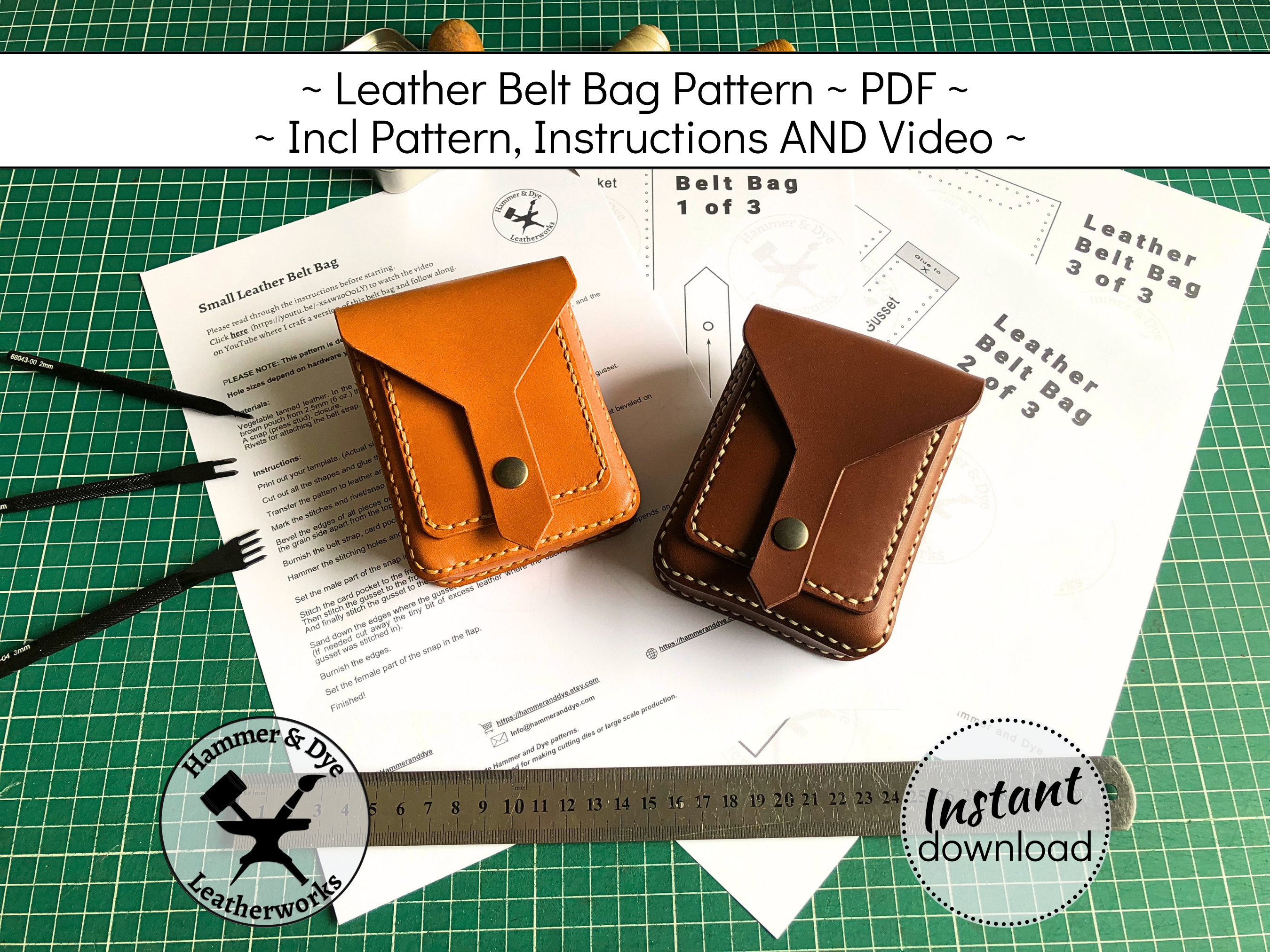 Leather Pattern for Small Belt Bag. Leathercraft Template, DIY EDC Belt ...