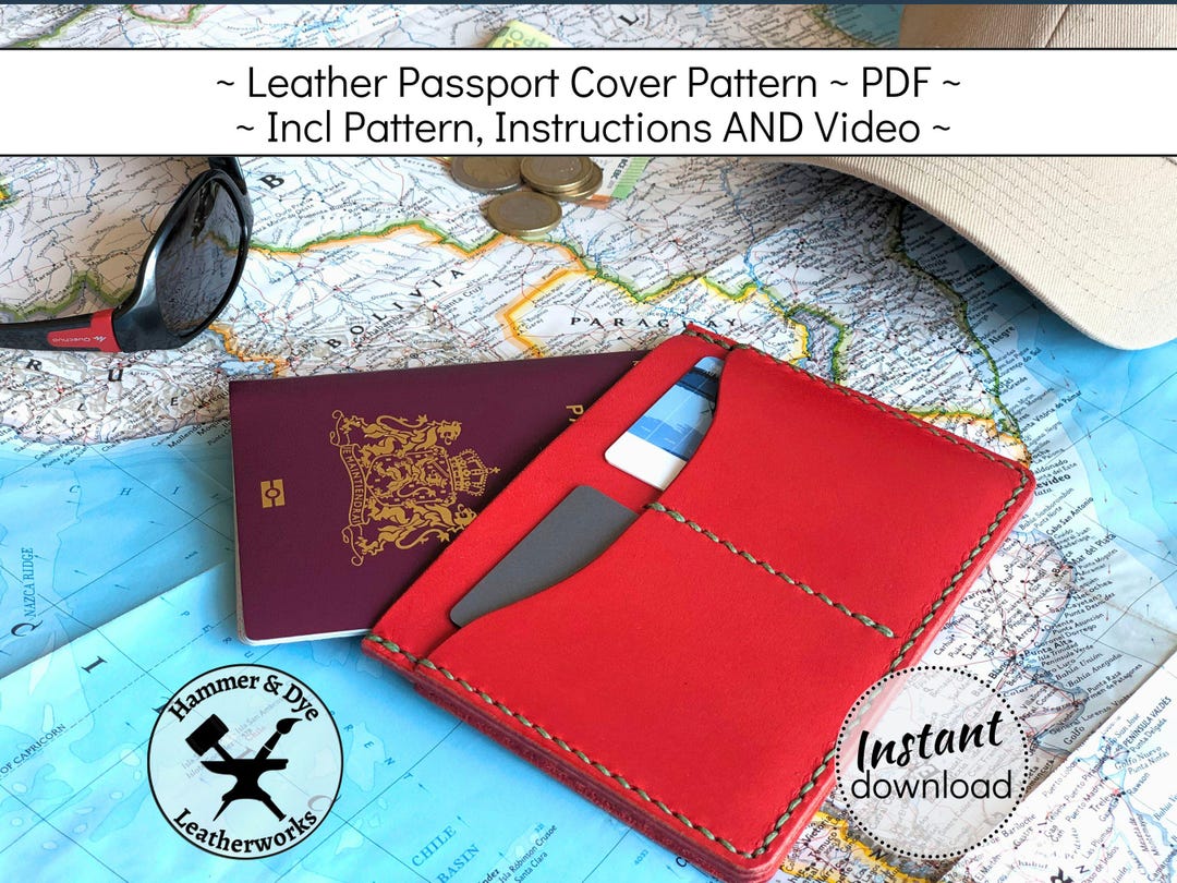 Leather Pattern for a Compact Passport Cover. Leathercraft Template ...