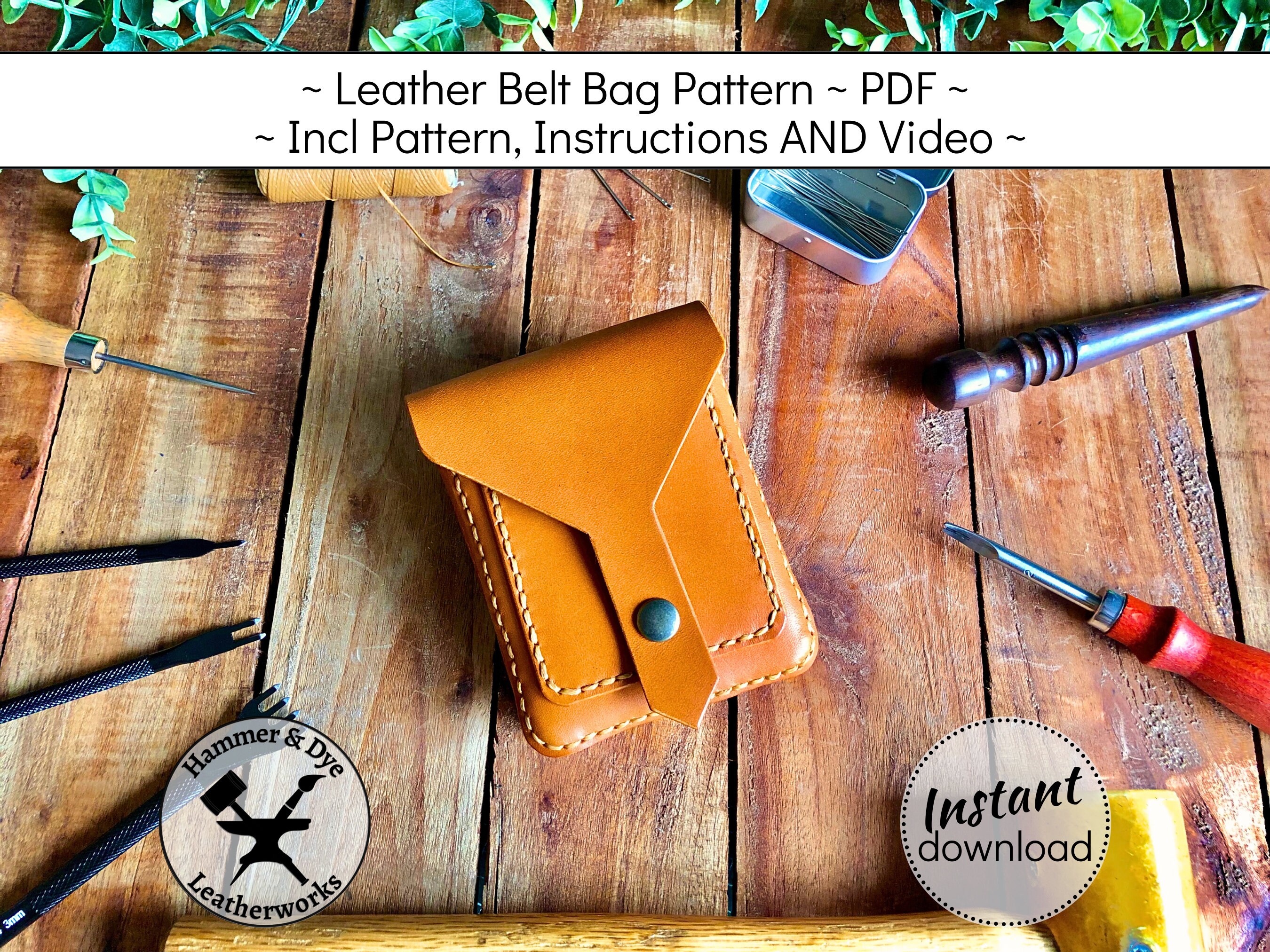 Leather Pattern for Small Belt Bag. Leathercraft Template, DIY EDC Belt Pouch, A4 PDF, Instant ...