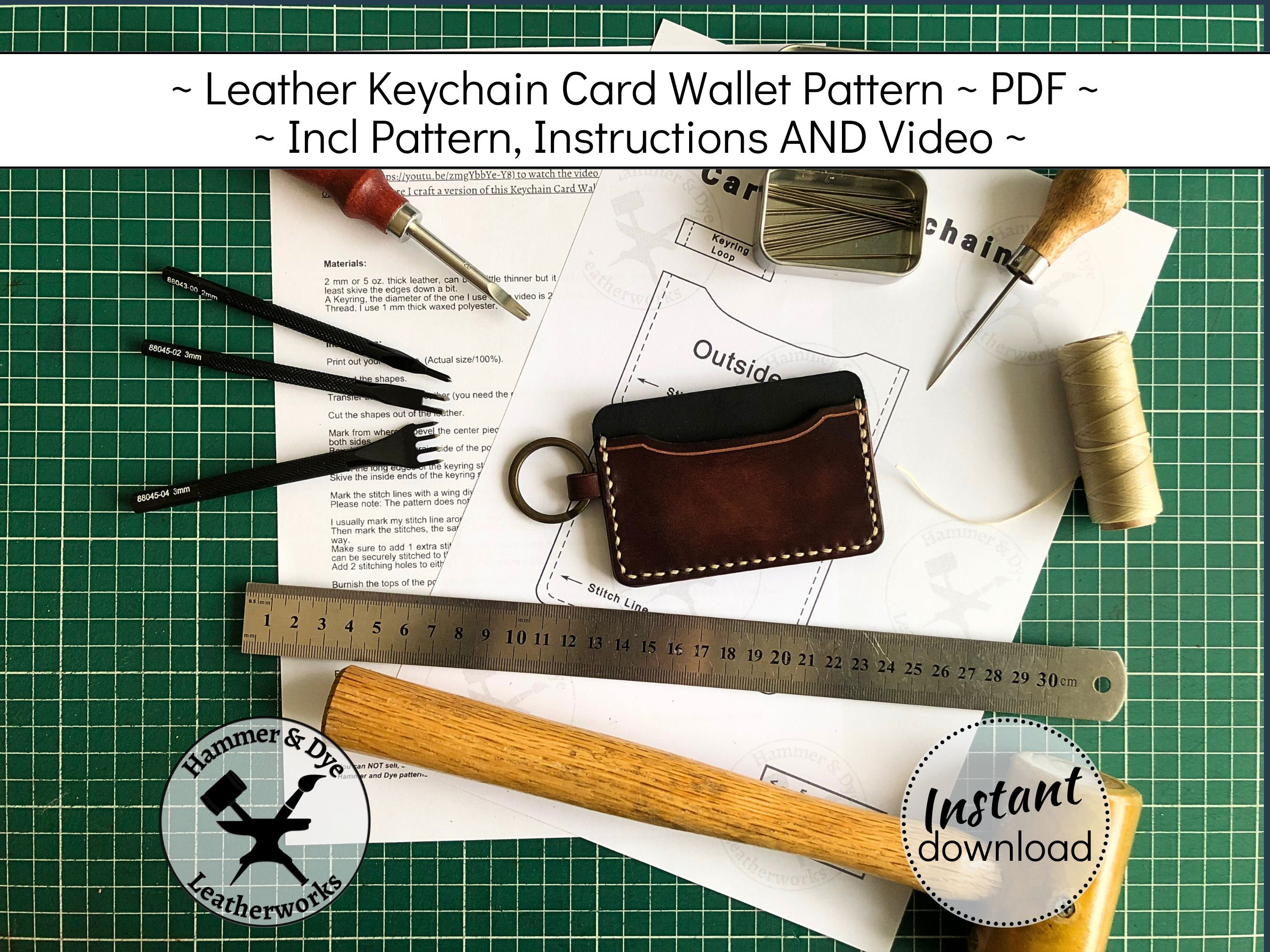 Leather Pattern for Keychain Card Wallet. Leathercraft Template, DIY ...