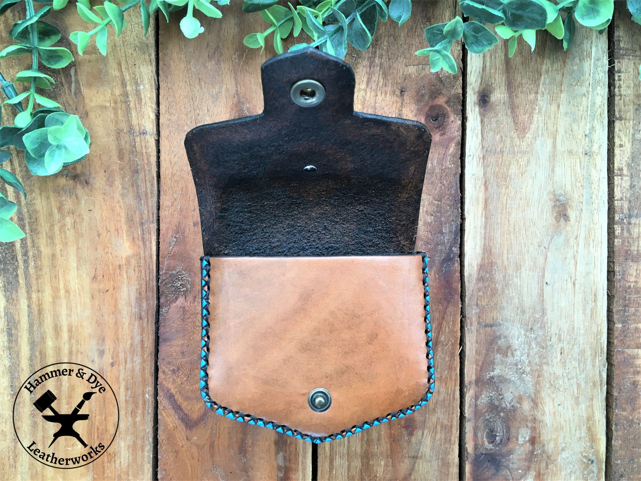 Bohemian Style Mini Leather Belt Pouch With Turquoise Details, Credit ...