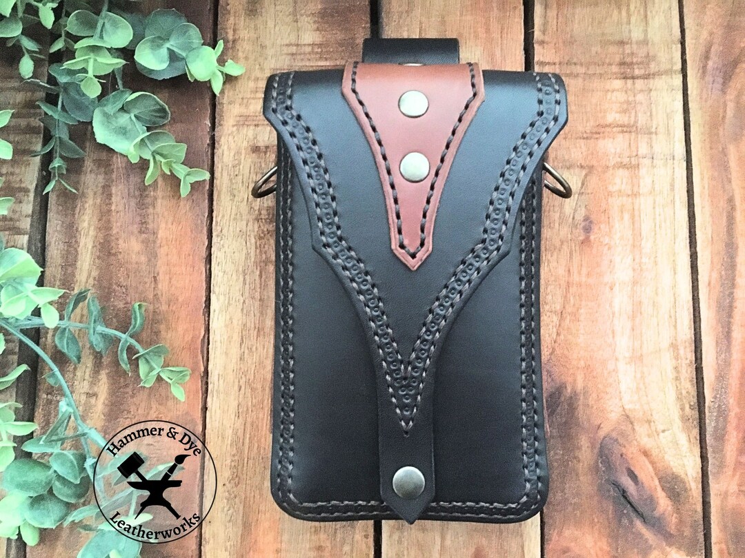 Handmade Black Leather Belt Pouch, Biker Style Utility Hip Bag, Large ...